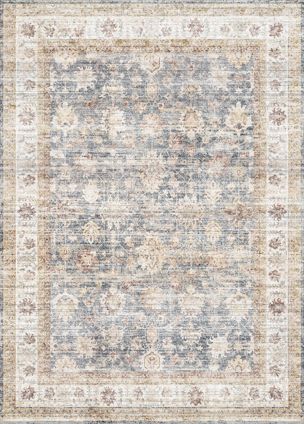 Delaram Cerulean Rug:5x7 Washable Area Rugs Spill-Resistant Home Décor ...