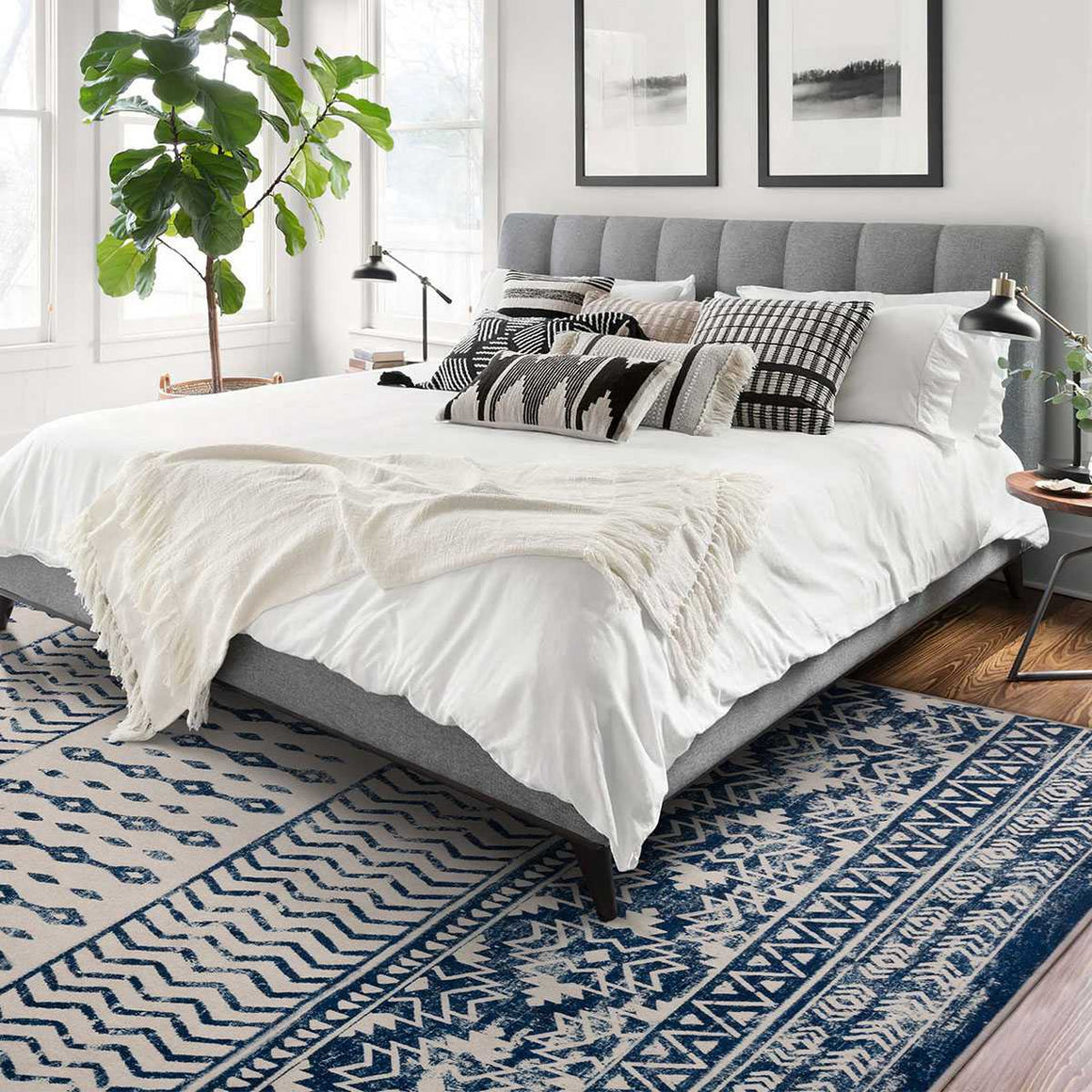 ComiComi Blue Washable Rug for Living Room Area Rugs Stain Resistant