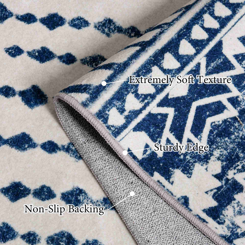 ComiComi Blue Washable Rug for Living Room Area Rugs Stain Resistant