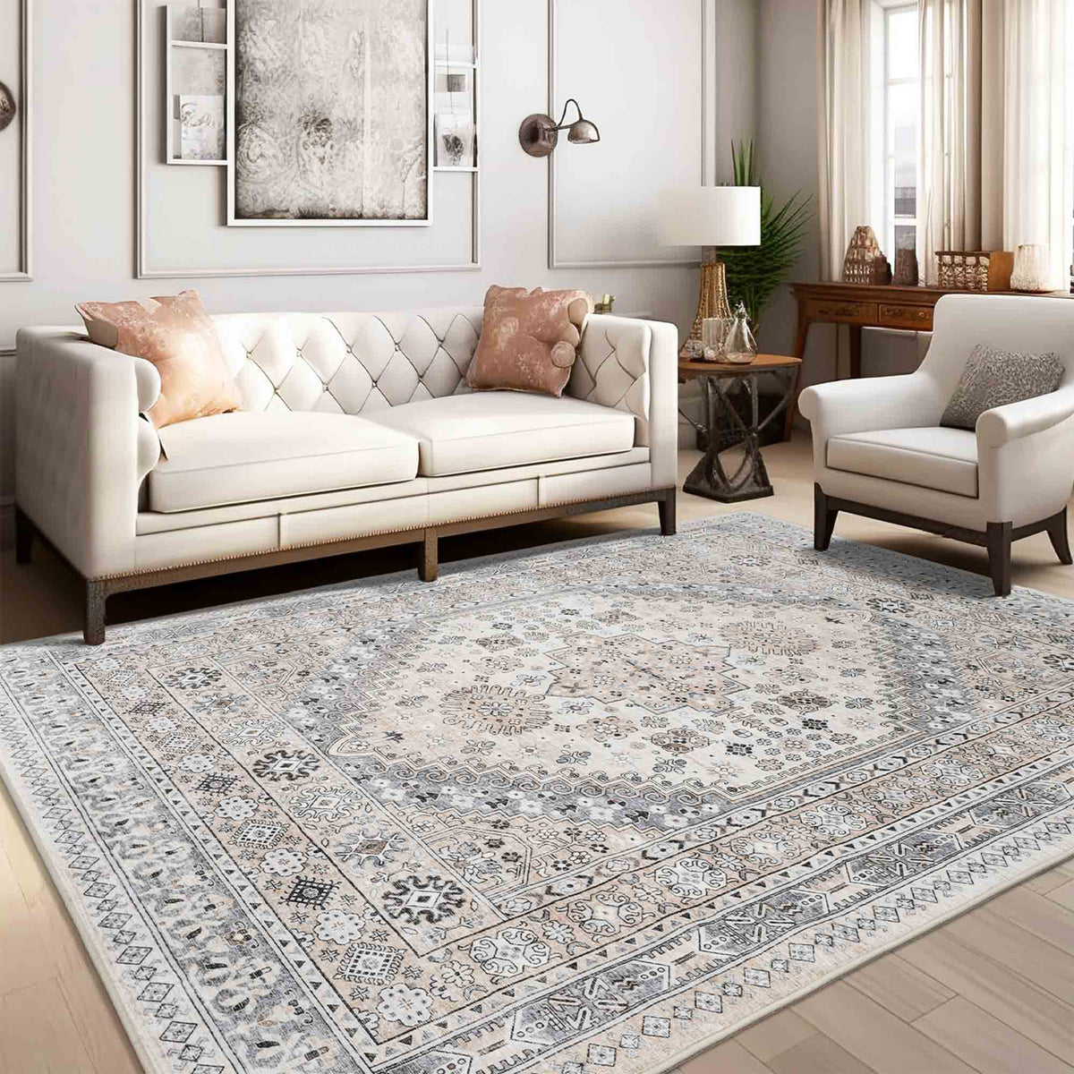 Comicomi Beige Large Area Rug Washable 8x10 Living Room Entryway Rugs